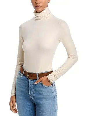 Majestic Filatures Metallic Turtleneck Top - Blanc