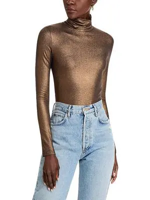 Majestic Filatures Metallic Turtleneck Top Chocolate