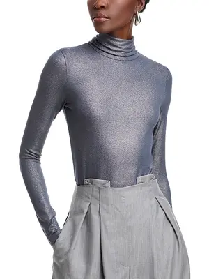 Majestic Filatures Metallic Turtleneck Top Metal Ombra