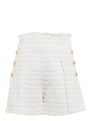 Balmain High-rise Tweed Shorts - White