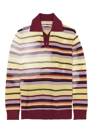 LUKHANYO MDINGI LUKHANYO MDINGI Striped Wool And Silk-Blend Polo Sweater