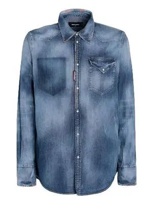 DSQUARED2 Man Denim Shirt Blue Size 38 Cotton, Elastane