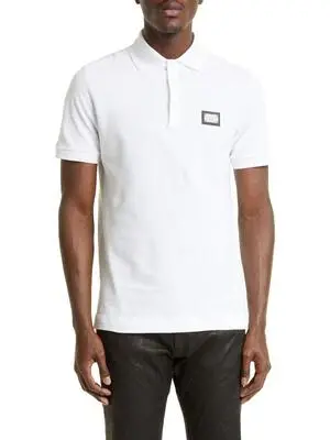 Dolce & Gabbana Logo Plate Cotton Piqué Polo White