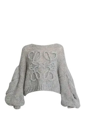 Loewe Loewe Anagram Cable-Knit Sleeve Sweater Grey Melan