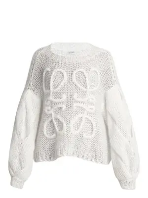 Loewe Loewe Anagram Cable-Knit Sleeve Sweater White
