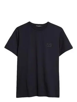 Dolce & Gabbana Logo Plate Crewneck Cotton T-shirt - Very Dark Blue