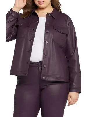 NYDJ Coated Stretch Denim Trucker Jacket - Eggplant Coated