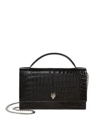 Alexander McQueen Medium Skull Croc Embossed Leather Top Handle Bag - 1000 Black