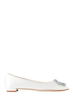 Manolo Blahnik Hangisiflat Crystal-embellished Point-toe Flats - White