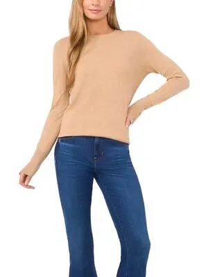 Halogen Button Cuff Crewneck Sweater - Latte Heather