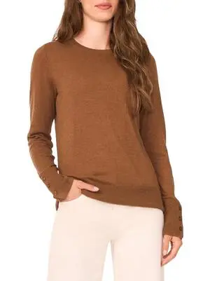 Halogen Halogen(r) Button Cuff Crewneck Sweater Rich Cognac