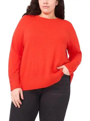 Halogen Button Cuff Cotton Blend Sweater - Poinciana