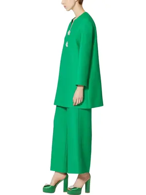 Valentino Garavani Valentino Garavani Wide-Leg Wool-Silk Trousers Apple Green