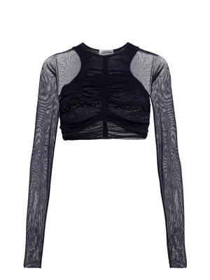 Jean Paul Gaultier Ruched Mesh Crop Top - Blue
