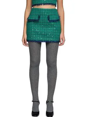 Endless Rose Sequin Tweed Miniskirt - Green/navy