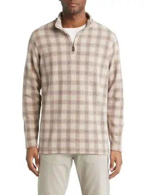 Johnston & Murphy Plaid Fleece Quarter Zip Pullover - Brown/blue Plaid