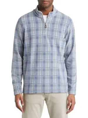 Johnston & Murphy Plaid Fleece Quarter Zip Pullover - Blue Plaid