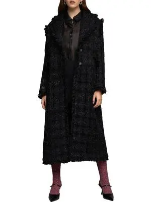 Endless Rose Metallic Long Tweed Coat - Black