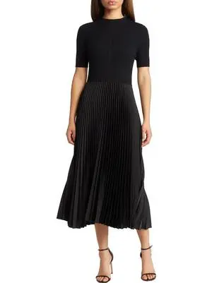 BOSS BOSS Fadrid Ribbed Pleated A-Line Dress Black