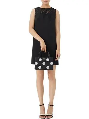Kate Spade New York Floral Lace Appliqué Crepe Shift Dress - Black