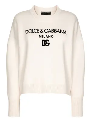 Dolce & Gabbana Flocked-logo Cashmere Jumper - Neutrals