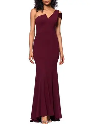 Betsy & Adam Betsy & Adam One-Shoulder Scuba Crepe Gown Burgundy