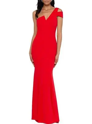 Betsy & Adam Betsy & Adam One-Shoulder Scuba Crepe Gown Red