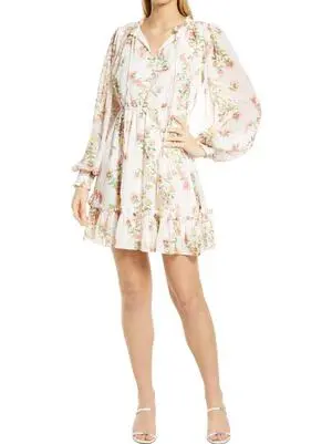 RACHEL PARCELL Rachel Parcell Floral Print Swiss Dot Dress Ivory Poppy Vine