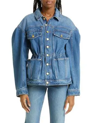 Ulla Johnson Odette Blouson Sleeve Denim Jacket - Danube Medium Indigo Wash