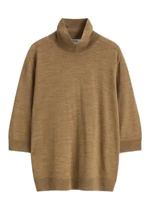 Cos Merino Wool Roll-neck Sweater With Ribbed Details - Brown