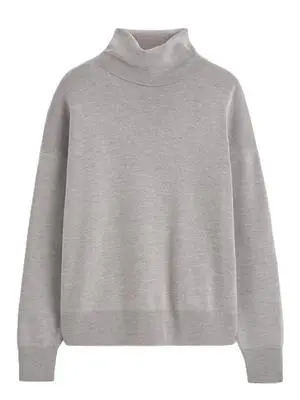 Cos Merino Wool Roll-neck Sweater With Ribbed Details - Gray