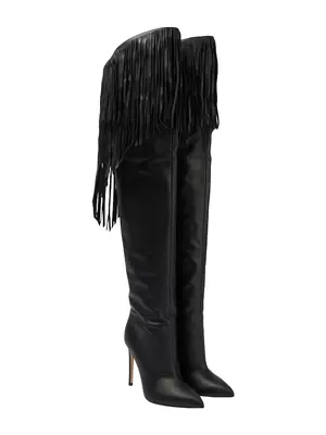 Paris Texas Fringed Leather Over-the-knee Boots - Black