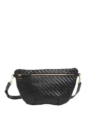 Clare V. Grande Woven Leather Belt Bag - Black Woven Zig-zag