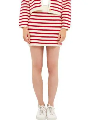 English Factory Stripe Knit Miniskirt - Red/cream