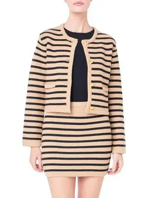 English Factory Stripe Cardigan - Tan/ Black