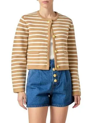 English Factory Stripe Cardigan - Tan/ White