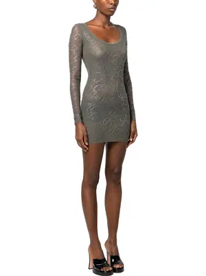 Blumarine Gem-embellished Mesh Mini Dress Grey