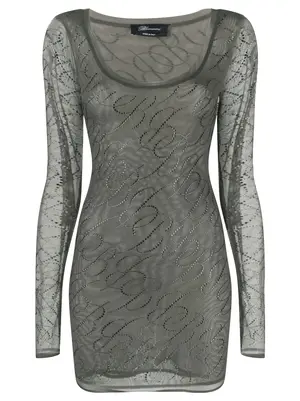 Blumarine Gem-embellished Mesh Mini Dress Neutrals