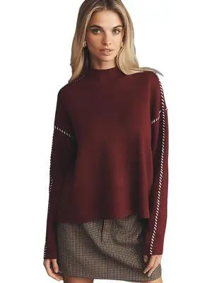 Maeve The Carys Mock-Neck Sweater Fresh Berry