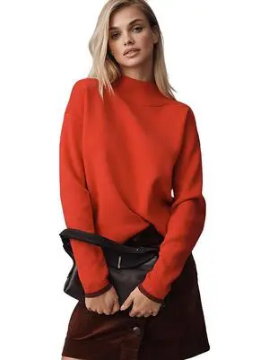 Maeve The Carys Mock-Neck Sweater Lipstick Red