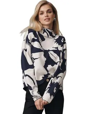 Maeve The Carys Mock-Neck Sweater Navy/ivory