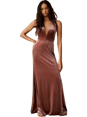 Jenny Yoo Issa Off-The-Shoulder Velvet Gown Brown