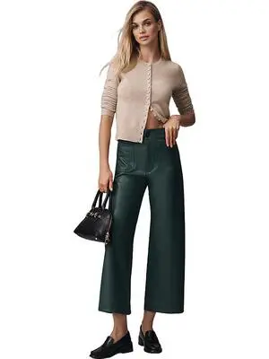 Maeve Colette Faux Leather Crop Wide-Leg Pants Muted Aqua Teal