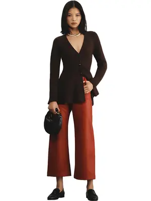 Maeve Colette Faux Leather Crop Wide-Leg Pants Red