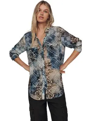 PILCRO Romy Relaxed Buttondown Shirt With Draping And Pockets - Leopard