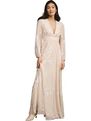 Bhldn Belize Embroidered A-line Gown - Champagne