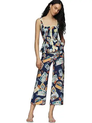 Maeve Colette High Rise Wide Leg Crop Pants - Blue Pattern