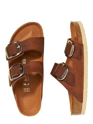 BIRKENSTOCK Arizona Big Buckle Nubuck Sandals - Cognac