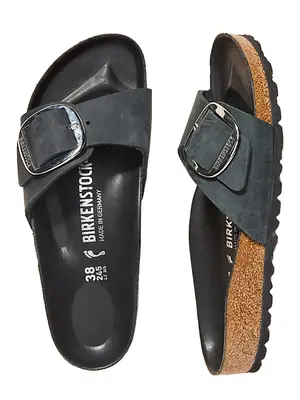 BIRKENSTOCK Madrid Big Buckle Nubuck Sandals - Black