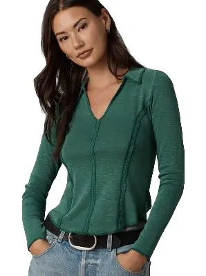 PILCRO Stitched Long-Sleeve Top Green
